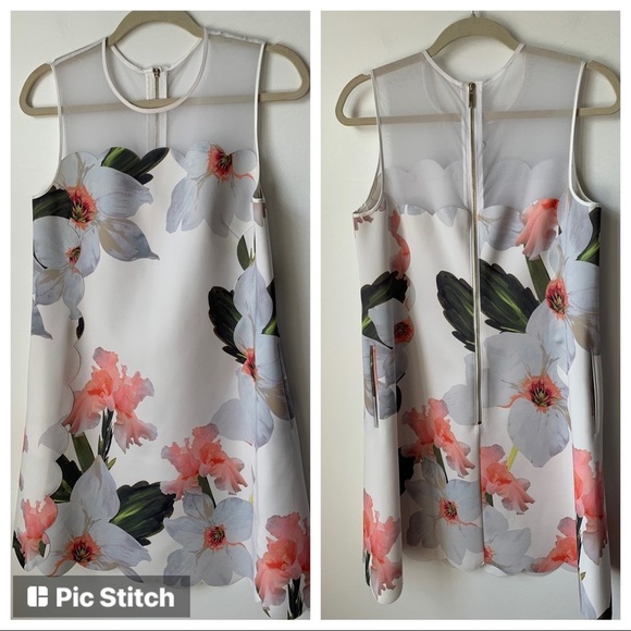 Ted Baker | Dresses | Ted Baker Caprila White Sleeveless Floral Scallop ...